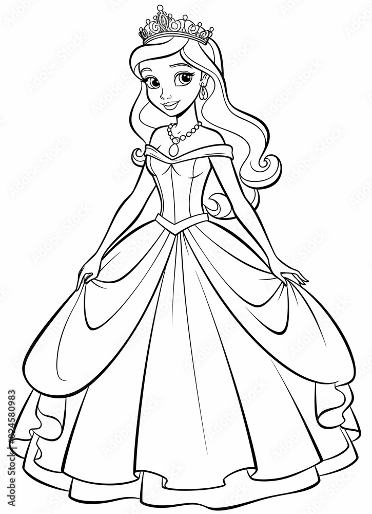 princess coloring pages for kids Stock Illustration | Adobe Stock