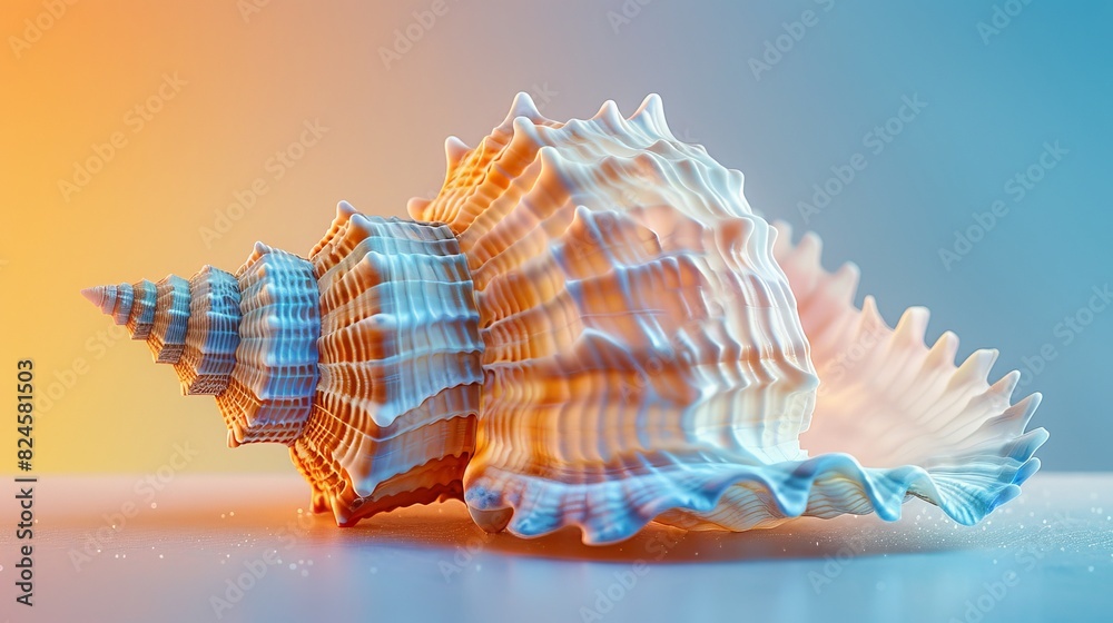Detailed shot of a conch shell with spiral ridges, set against a ...