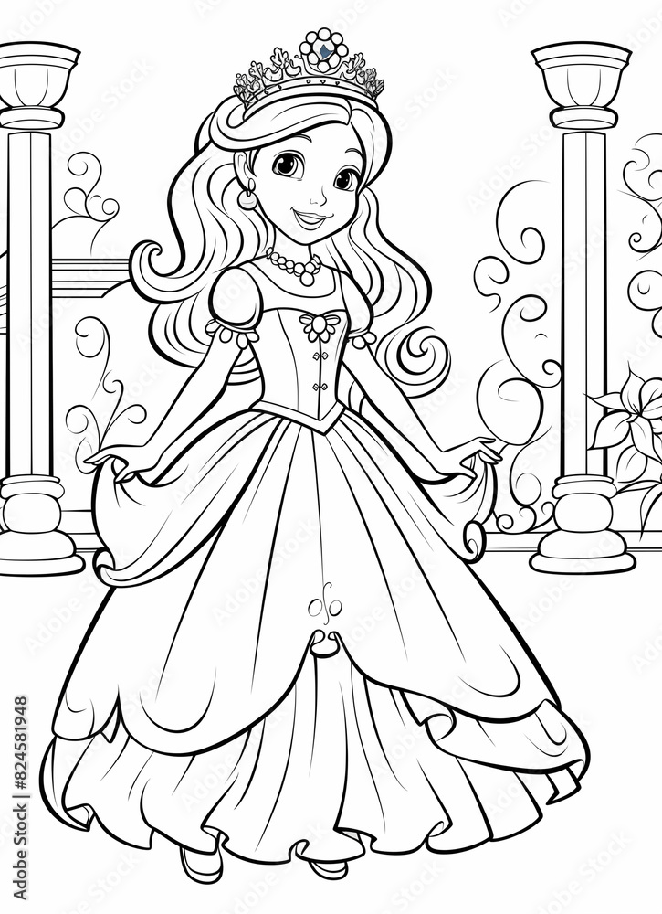 princess coloring pages for kids Stock Illustration | Adobe Stock