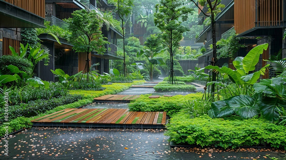 Environmental conservation concept, An urban green space with a ...