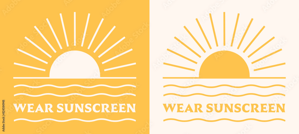 Wear sunscreen reminder sun spf protection lettering boho retro yellow ...