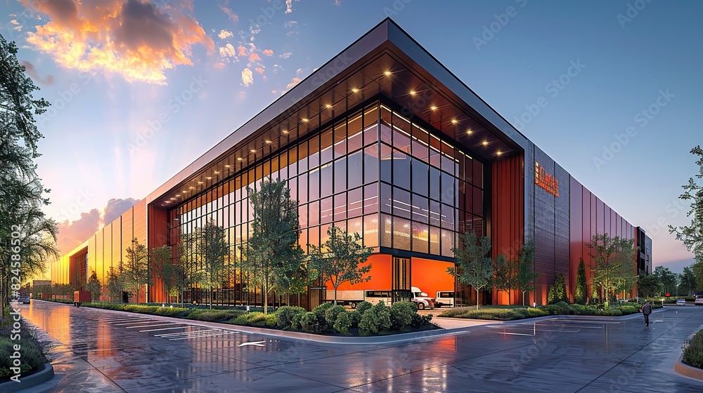 warehouse facade featuring loading ramps and truck parking spaces ...