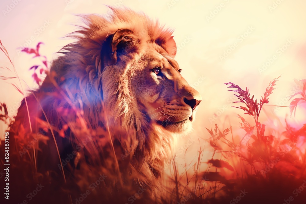 Enhance the details of the lion's face, fur, and mane. Make the colors ...