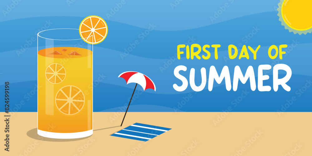First Day of Summer. Orange juice, sun, sand and more. Great for cards ...