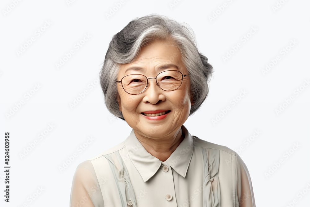 Smiling senior asian woman on white background. Topics related to old ...