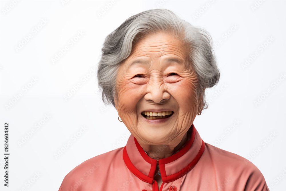 Smiling senior asian woman on white background. Topics related to old ...