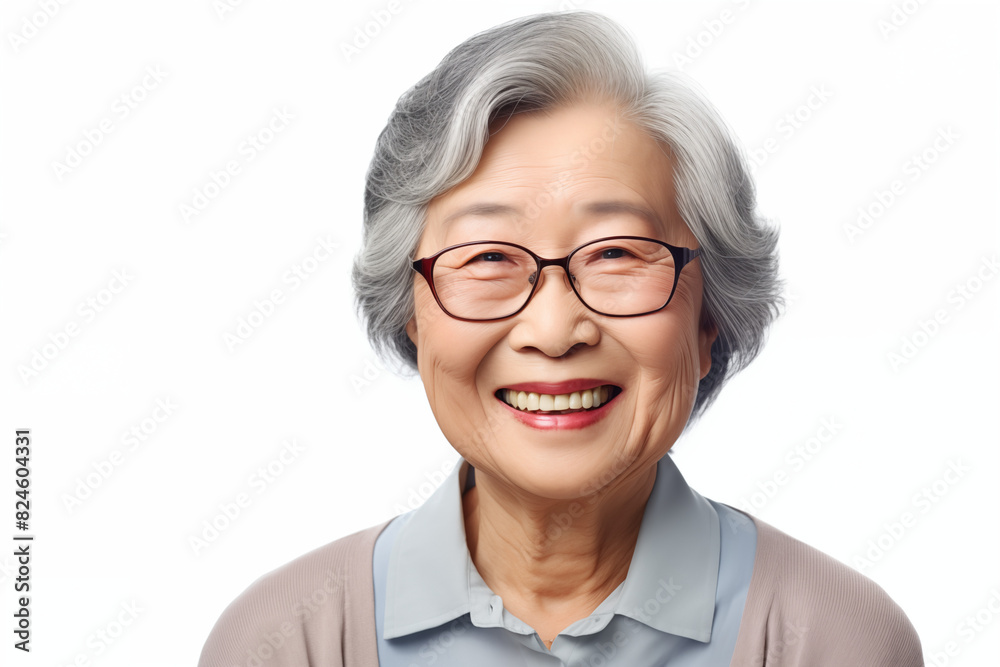 Smiling senior asian woman on white background. Topics related to old ...