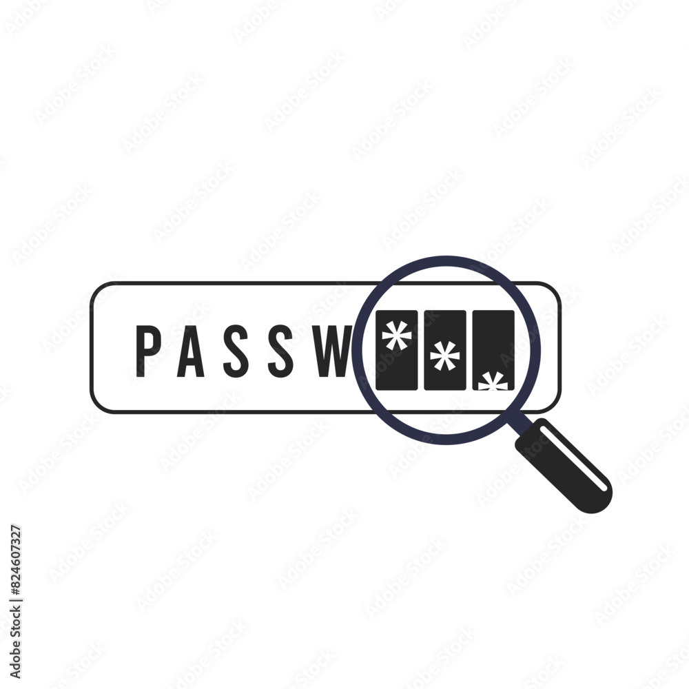 Password Brute-force attack. Password phishing scams flat vector black ...