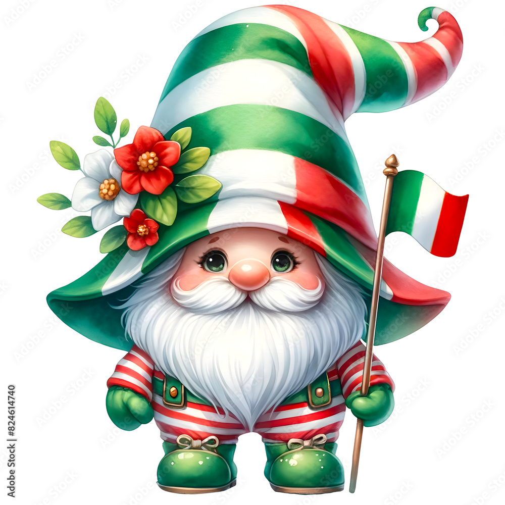 Watercolor cute chubby italian gnome clipart. Gnome wearing italy flag ...