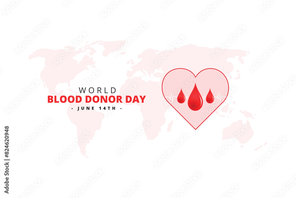 world blood donor day world map and blood drop with heartbeat line ...