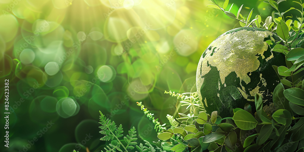 Green business strategy concept on lush green background. Eco friendly ...