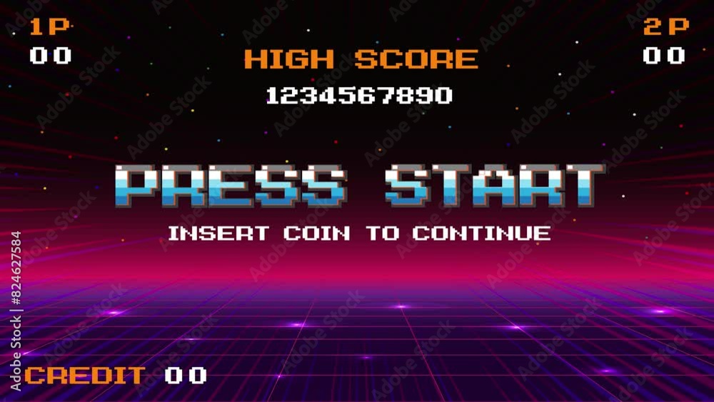 PRESS START INSERT A COIN TO CONTINUE .pixel art .8 bit game. retro ...