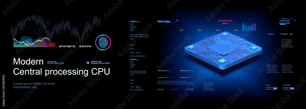 Powerful computer processor. The central processor in axonometric ...
