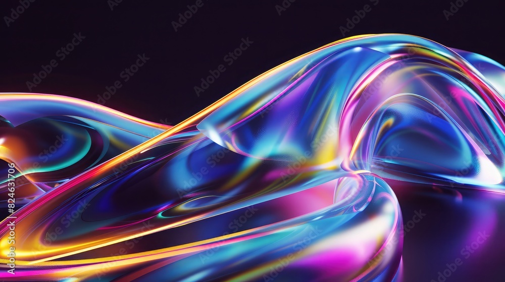 abstract 3d render holographic iridescent neon typography of curved ...