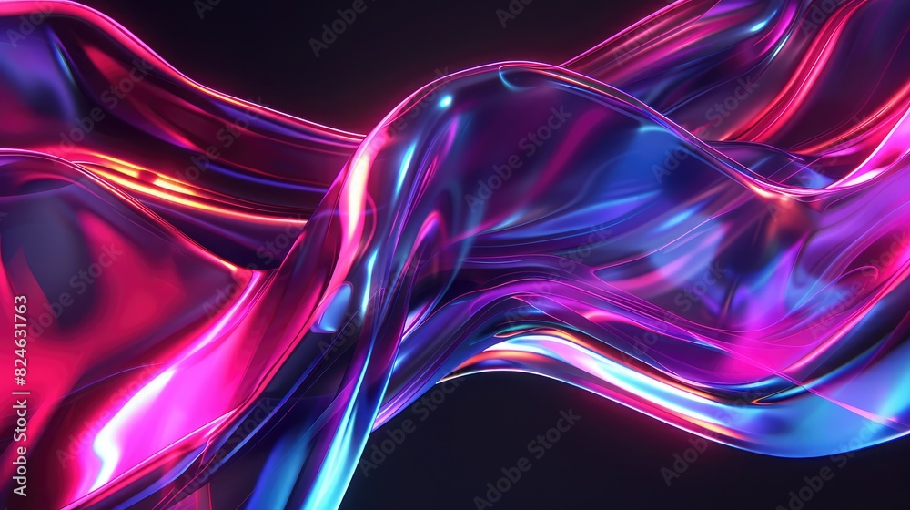 abstract 3d render holographic iridescent neon typography of curved ...