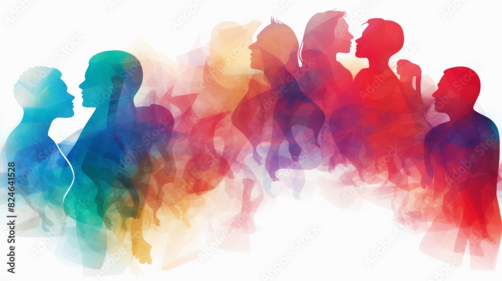 Dialogue between people of different ages and ethnic groups. Crowd ...