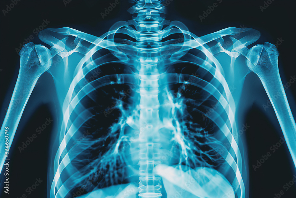 X-ray image of a human chest clear view of ribs and heart medical ...