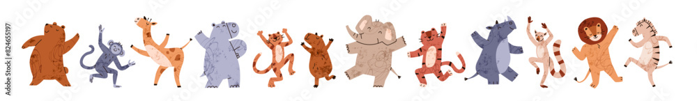 Cute animals dancing set. Funny forest and jungle baby characters ...