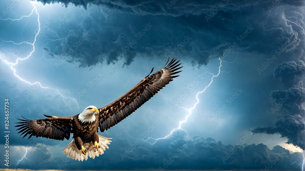 Bald Eagle Soaring Through a Dramatic Storm-Filled Sky. Bird. Birds ...
