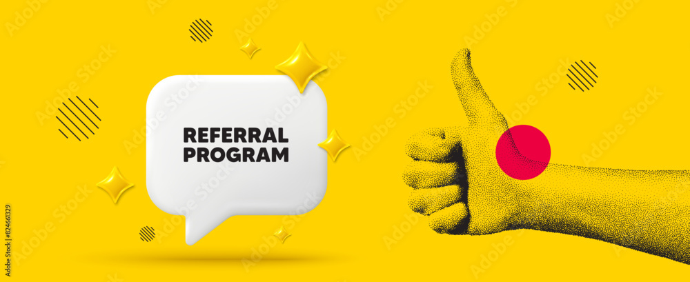 Hand showing thumb up like sign. Referral program tag. Refer a friend ...