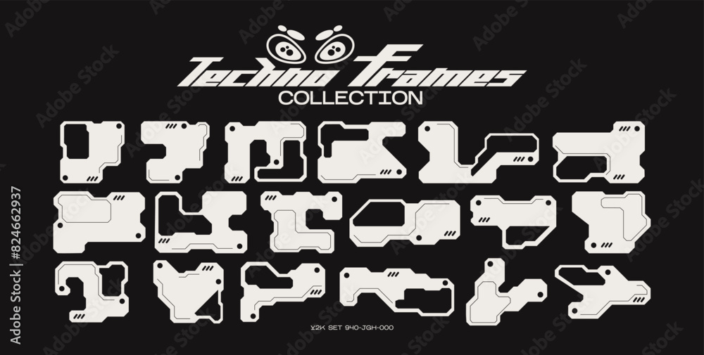 Futuristic y2k techno frames for design. HUD shapes in sci-fi style ...