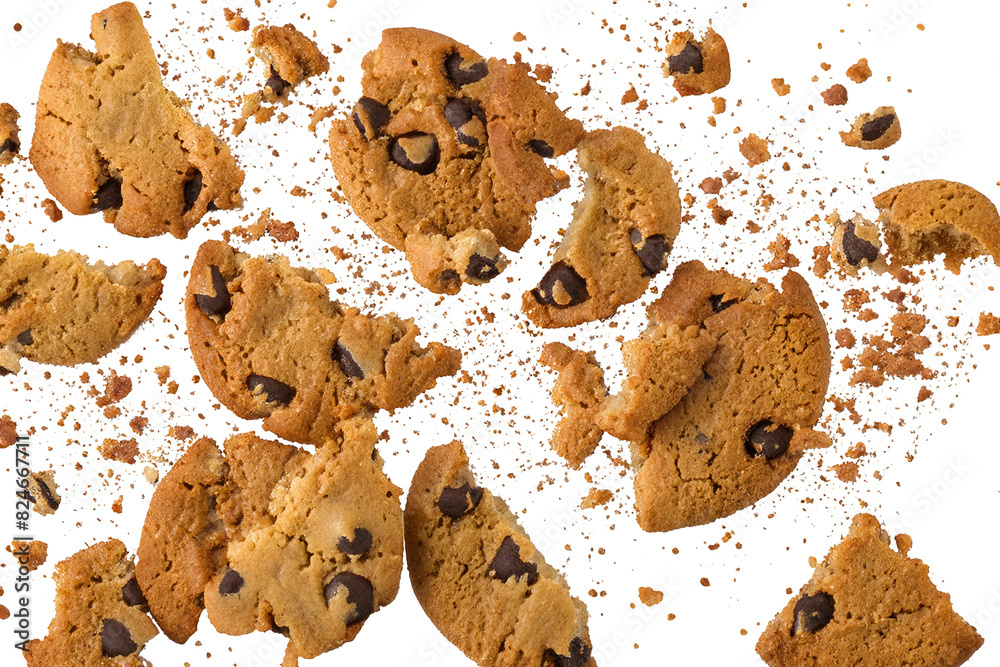 Cookie crumbs falling from above with isolated white background. Crumbs ...