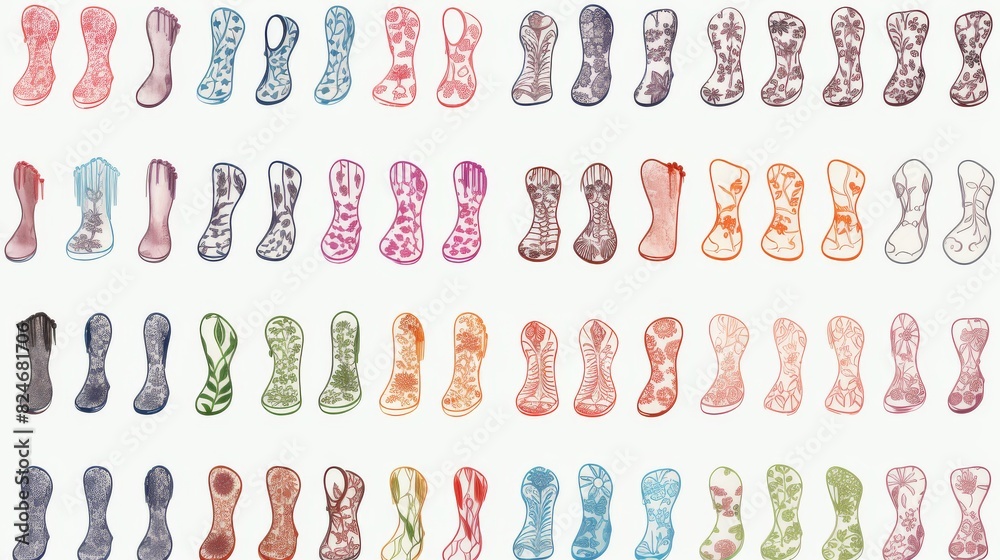 Footprints of boots and foot doodle set. Collection of hand drawn ...