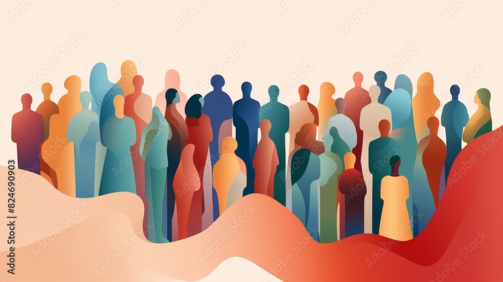 Group of abstract human figures border, diverse people vector ...