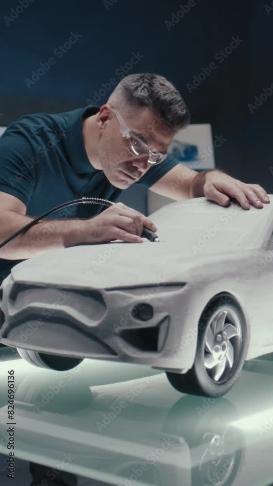 Automotive engineer makes the design corrections to a prototype car ...