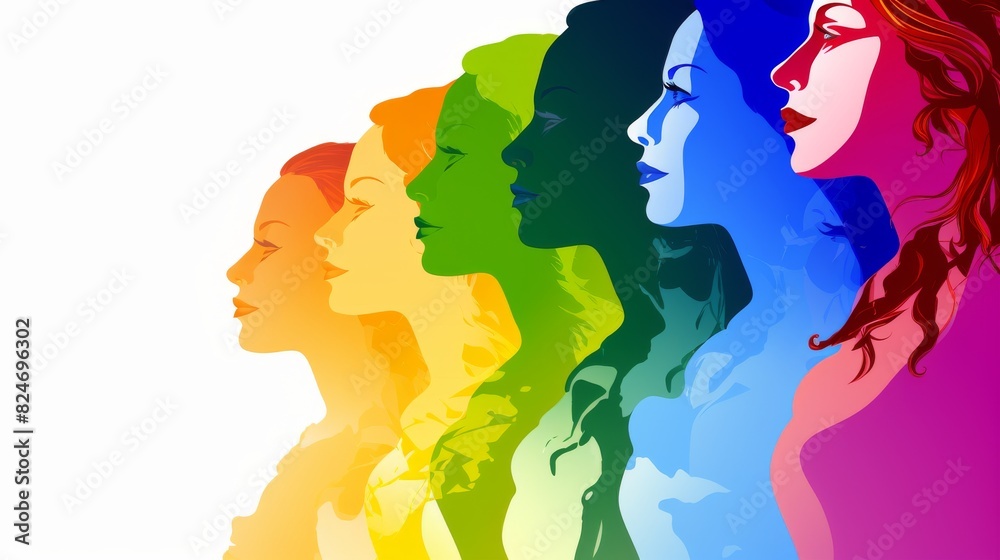 Group of multicultural diversity women and girls face silhouette ...