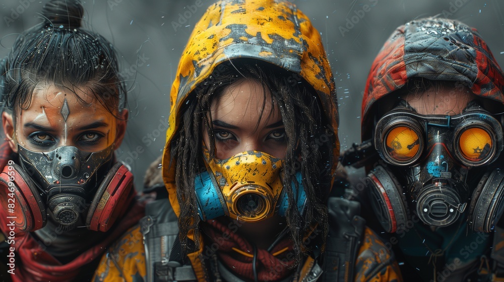 Futuristic soldiers in weathered outfits and respirators image ...