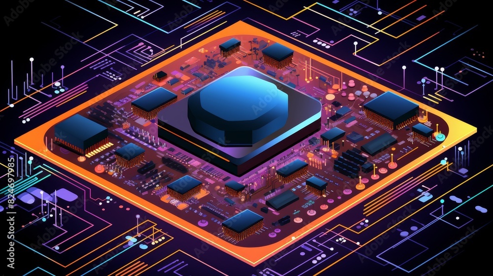 Microprocessor vector art of a hightech minimalism scene from a side ...