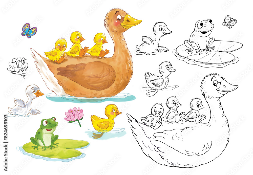 Ugly Duckling. Fairy tale. Small collection of cute characters ...