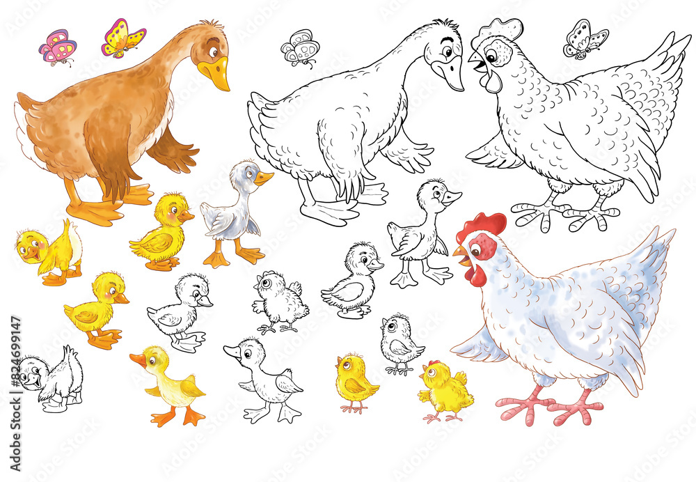 Ugly Duckling. Fairy tale. Small collection of cute characters ...