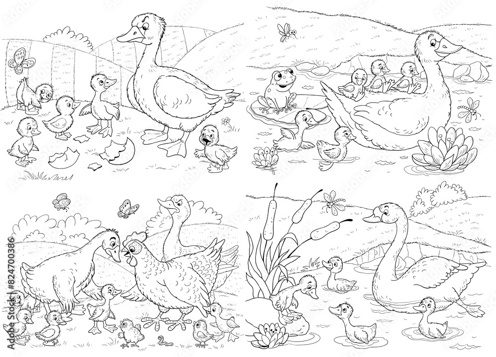 Ugly Duckling. Fairy tale. Small collection of cute characters ...