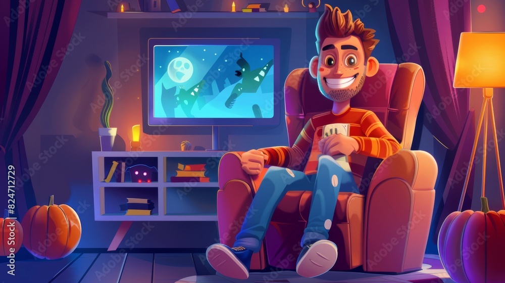 This cartoon banner features a cartoon character from a movie night ...