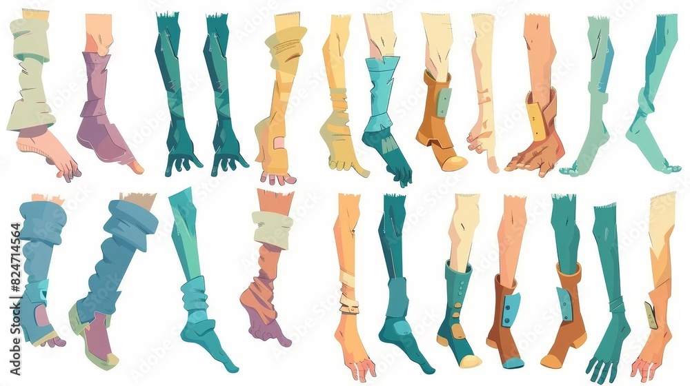 Legs and hands of comic characters in boots. Doodled arms showing ...