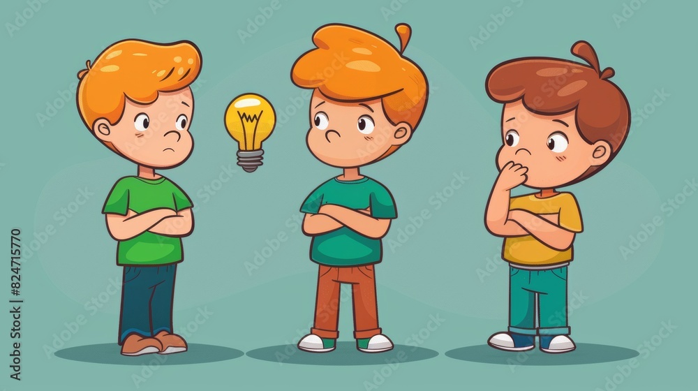 An illustration of a cartoon child thinking. The cartoon boy is ...