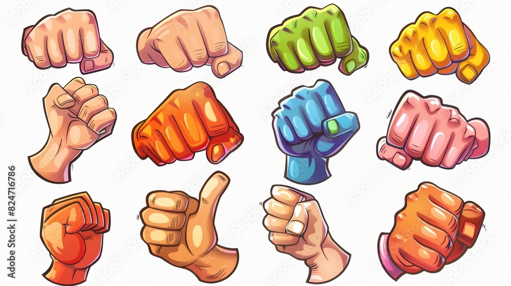 Modern clip art illustration of cartoon hands making different gestures ...