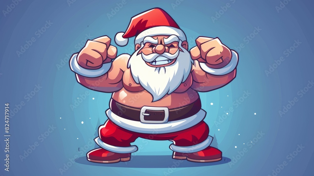 A strong cartoon Santa Claus showing off his muscles. Modern clip art ...