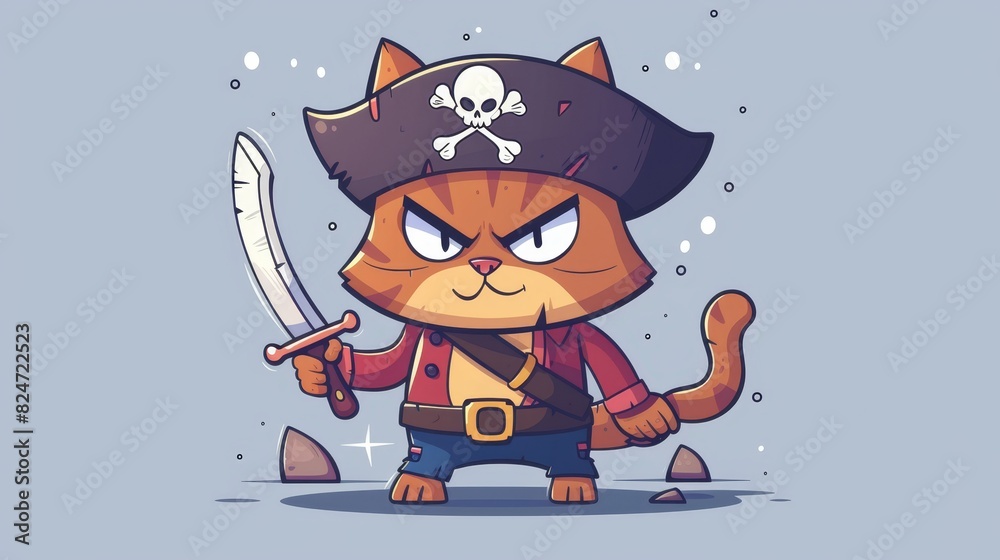 Cartoon character angry pirate cat with jolly roger crossed bones ...