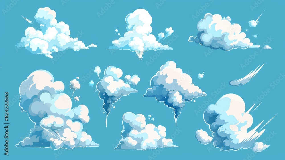 Animated smoky cumulus elements of gas explosions, dust, vapor, puffing ...