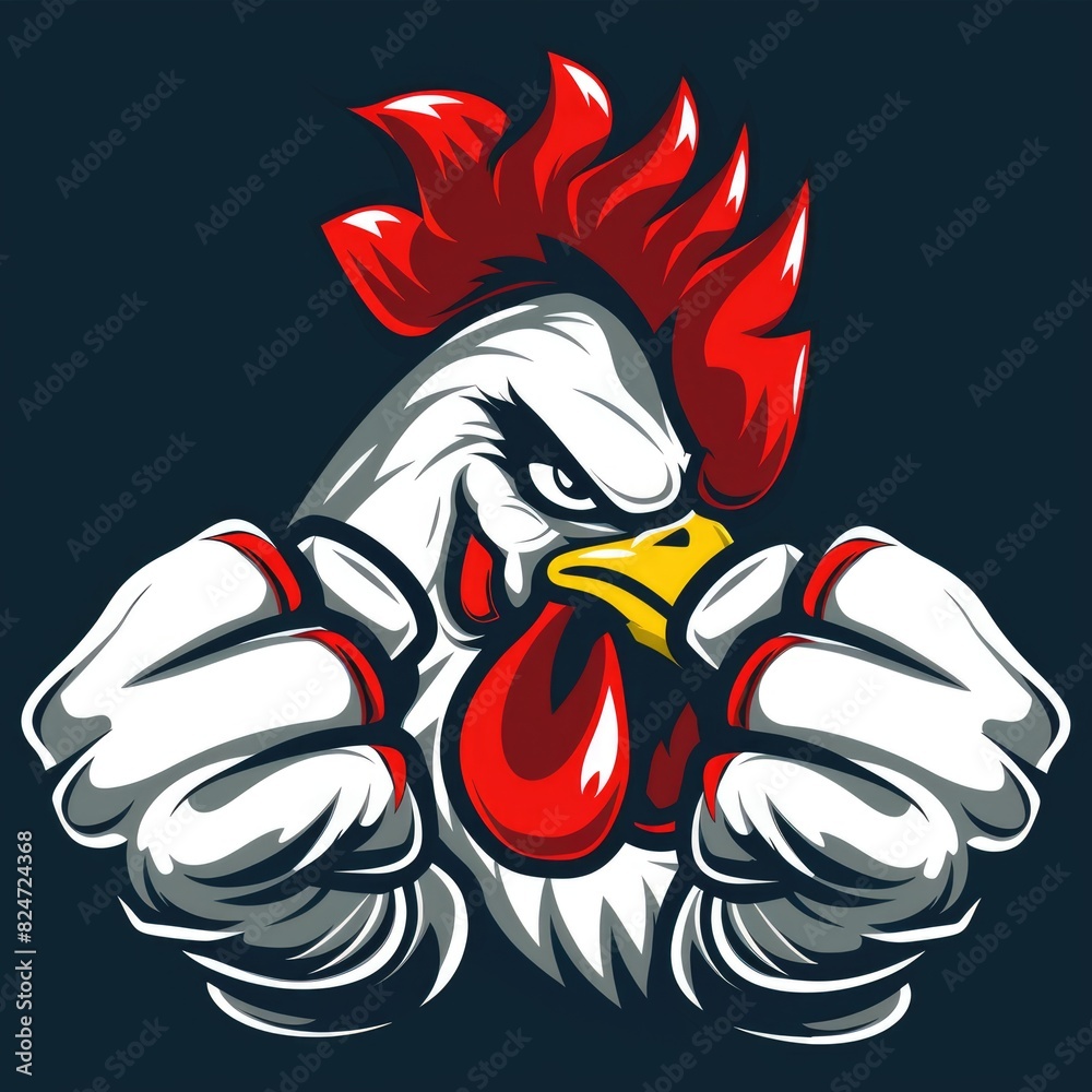 Strong Rooster Chicken Fighting Sports Mascot Logo Cartoon, Vector ...