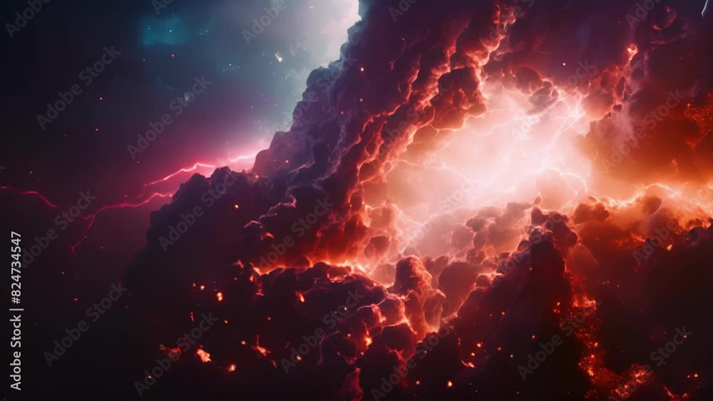 An intense highcontrast photograph of an electrified cliff with sparks ...