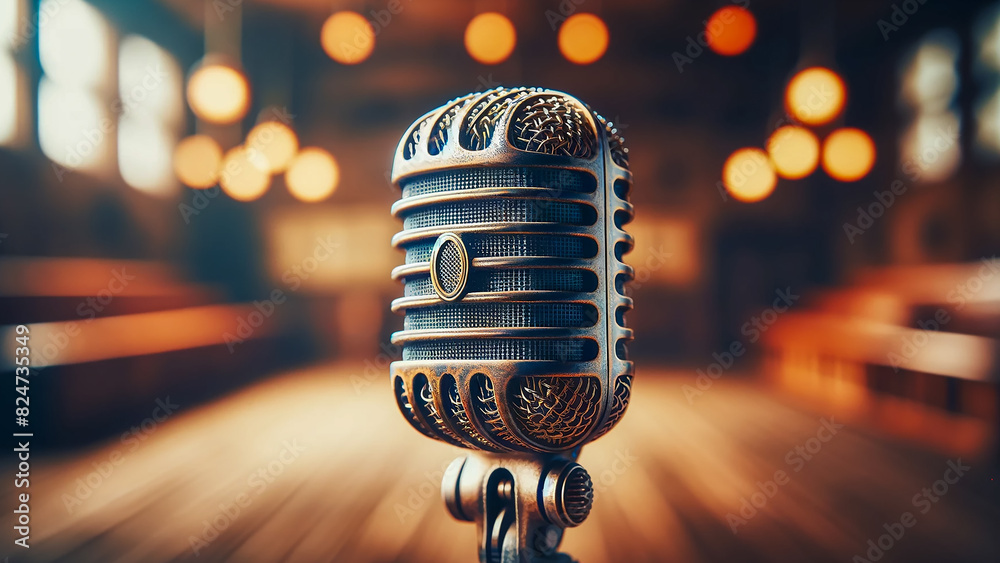 vintage microphone, with a focus on its intricate details and patina ...