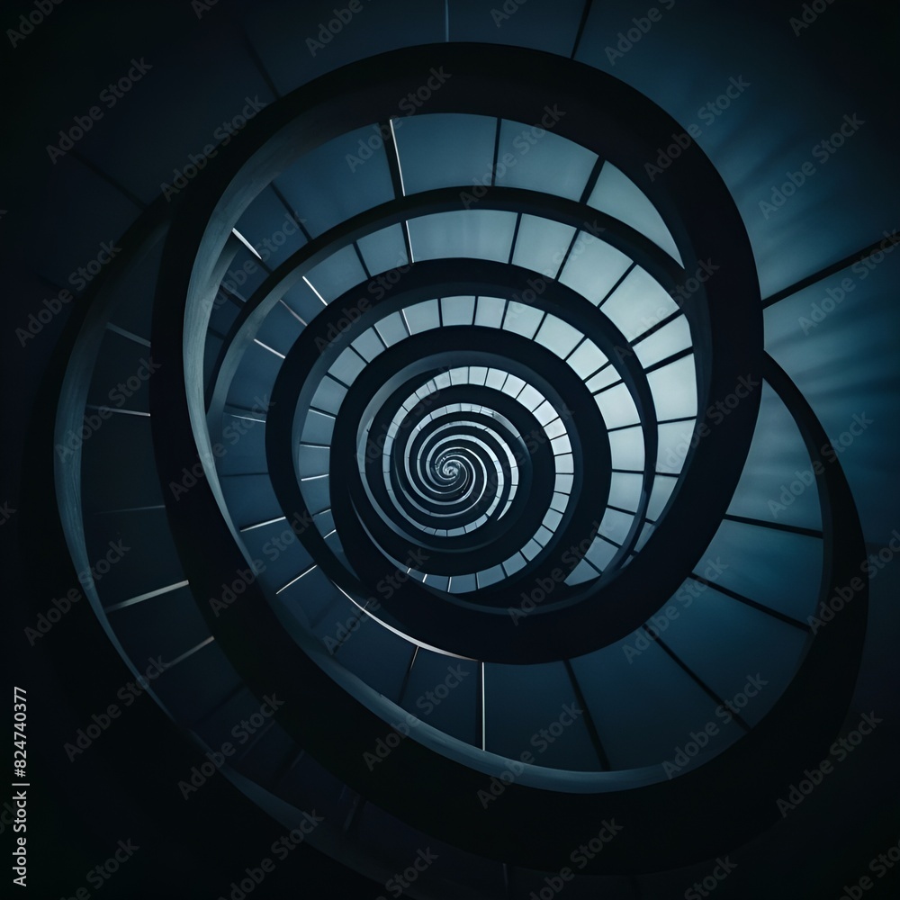 Abstract art in dark blue inspired by the Fibonacci sequence ...