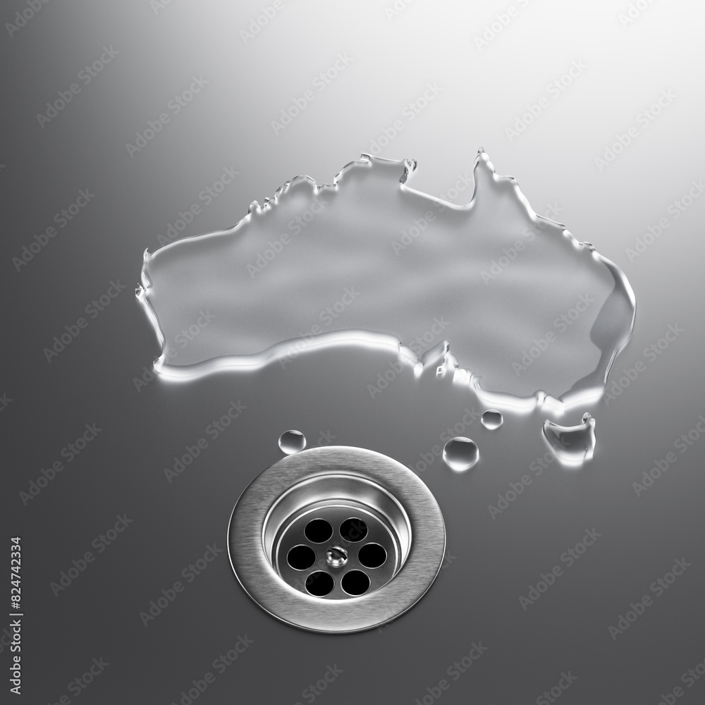 Australia Water Map With Drainage Metal Sink Save Water And Water ...