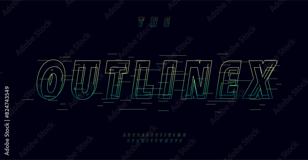 Futuristic outline font with glitch effect. dynamic digital letters ...