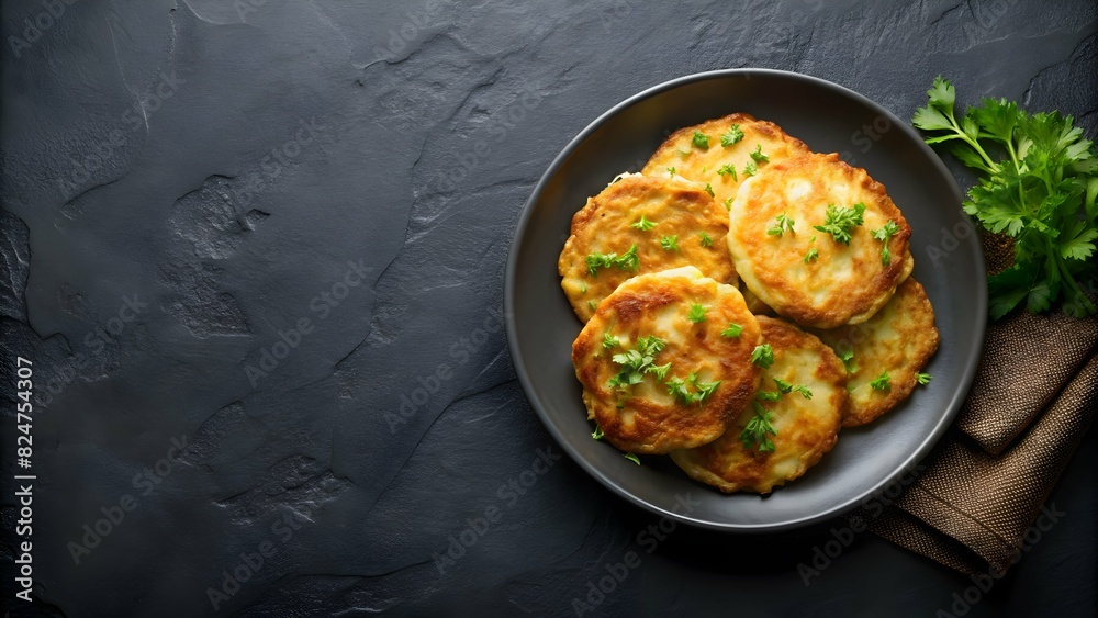Placki Ziemniaczane (Potato Pancakes) on a Plate, Top View, Space for ...