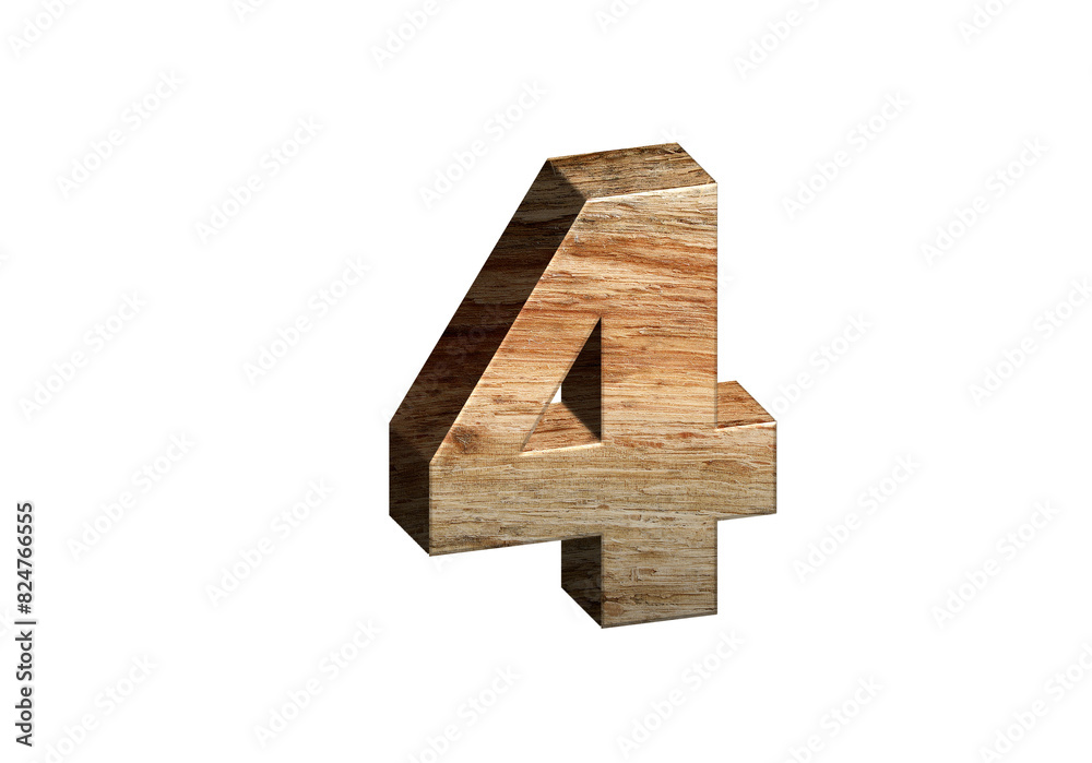 3d Wood Numbers, Alphabet Number Four made of wood material, high ...